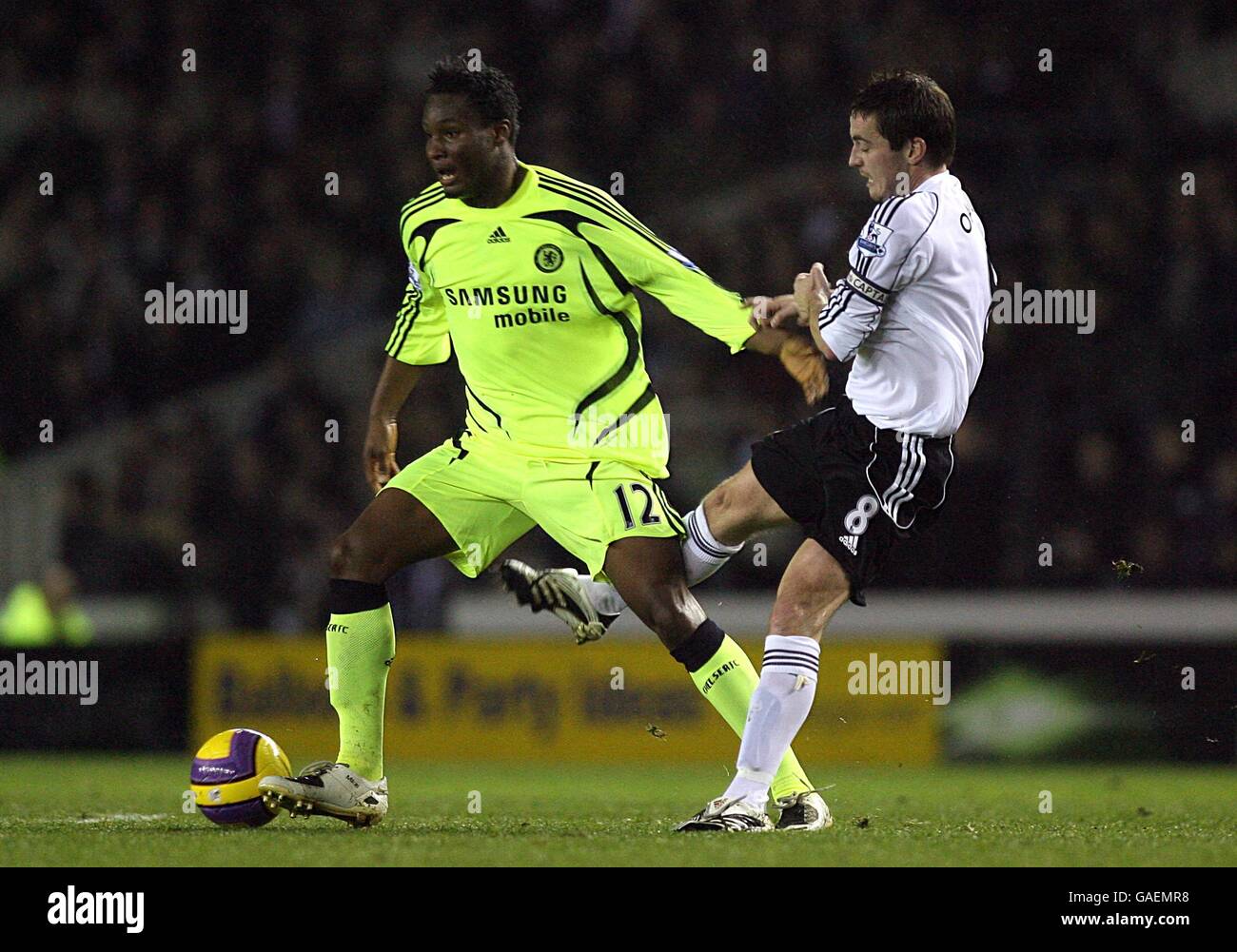 Chelsea's Mikel John Obi (left) and Derby County's Matt Oakley battle ...