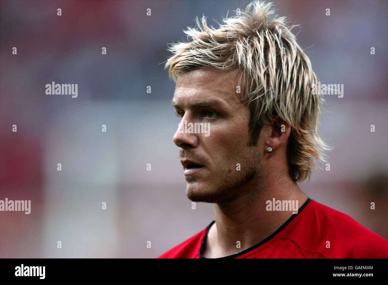 Manchester United's captain David Beckham during the pre match training ...