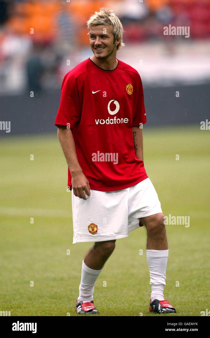 Manchester United's captain David Beckham in good spirits during the ...