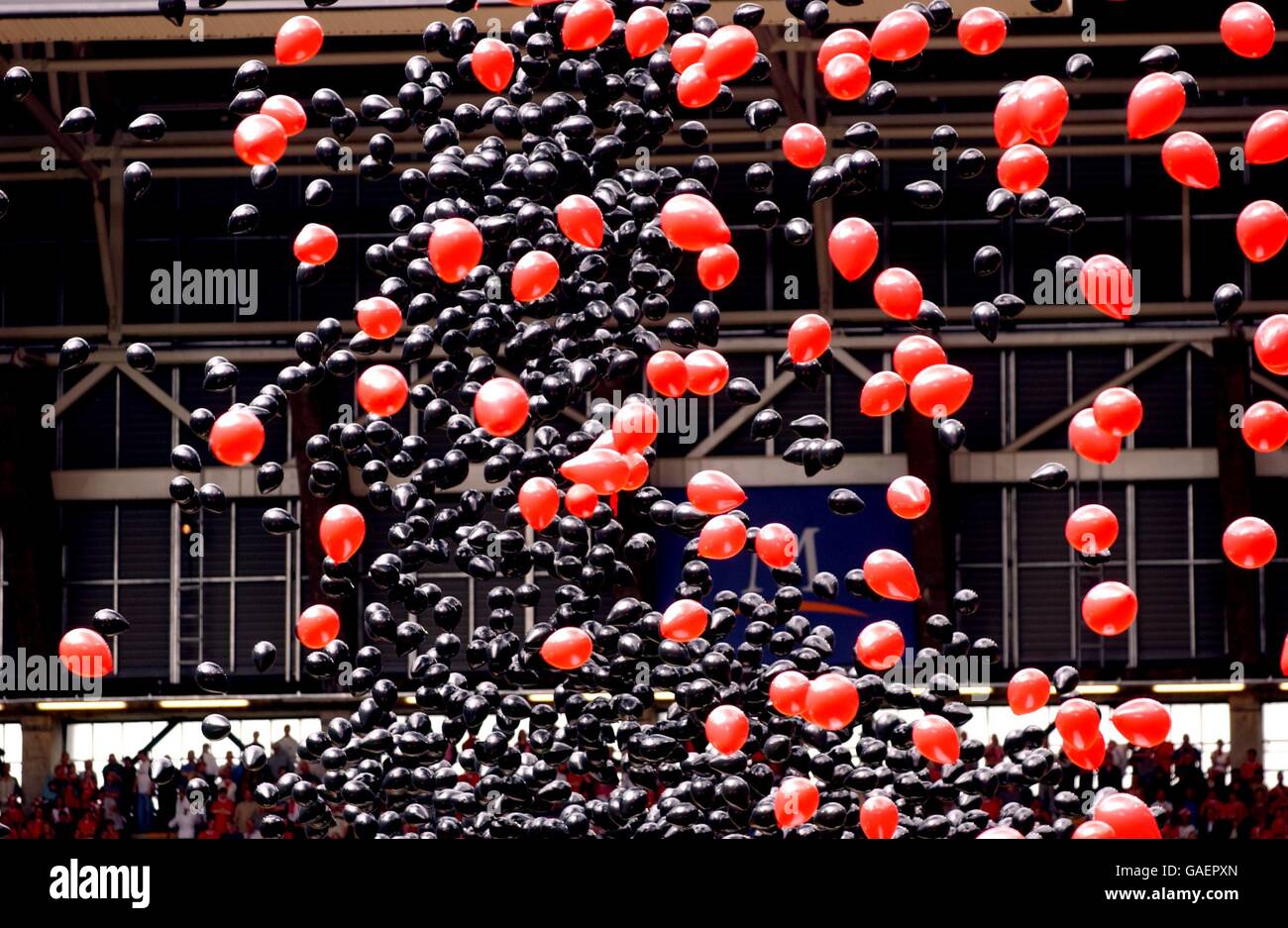 Red and Black balloons are released from the Millennium stadium prior ...