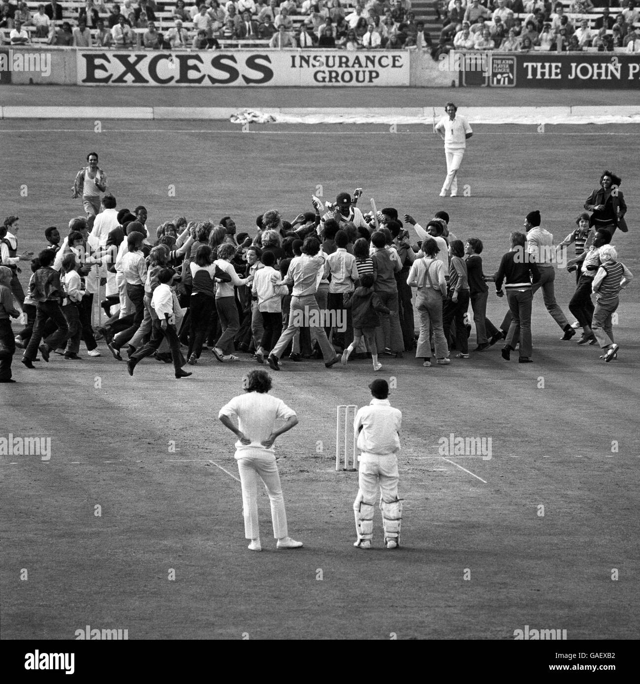 England wicket-keeper Alan Knott (right) and Graham Roope (left)watch ...