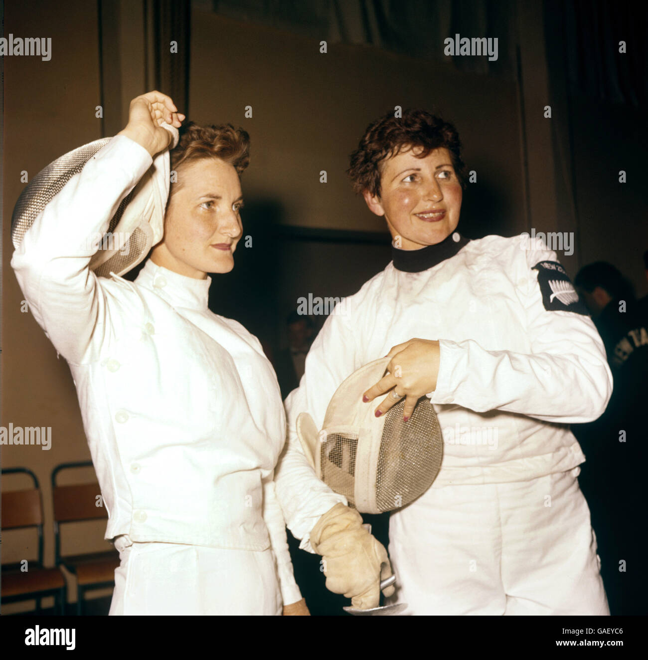 Canada's Miss M Maries (r) and New Zealand's Mrs EO Mitchell after ...