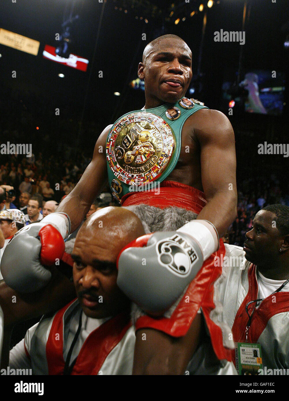 USA's Floyd Mayweather celebrates after defeating England's Ricky ...