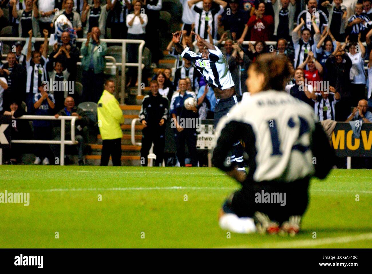Newcastle United's Lomano LuaLua celebrates scoring the second goal of ...