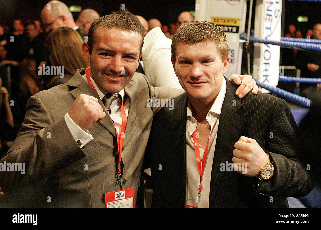 Boxers Scott Harrison (left) and Ricky Hatton meet before the WBO World ...