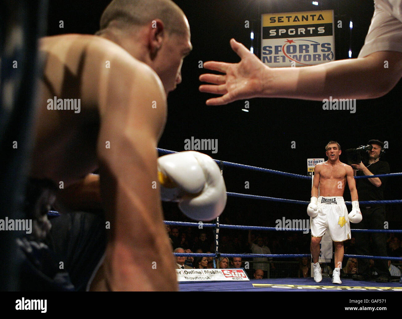 Scotland's Alex Arthur looks on after knocking down England's Steve ...