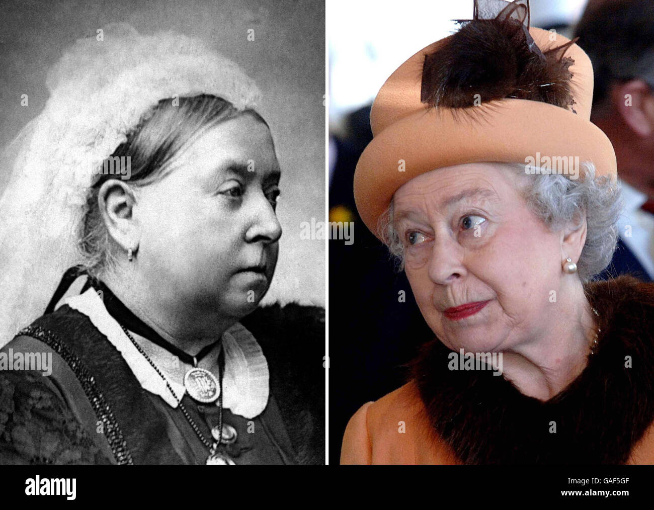 File photos of Queen Victoria and Britain's Queen Elizabeth II. The ...
