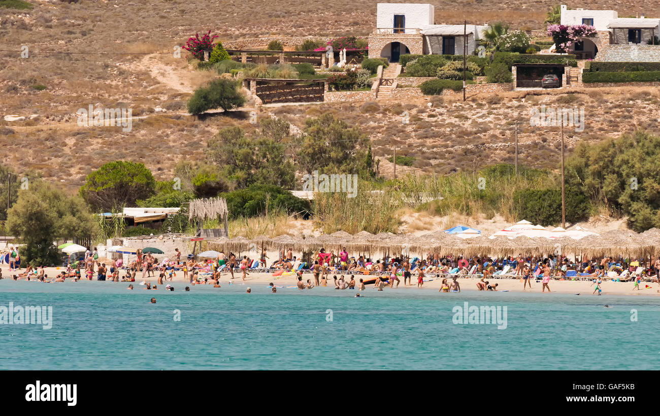 Paros, Greece, 10 August 2015. Local people and tourists enjoying their ...