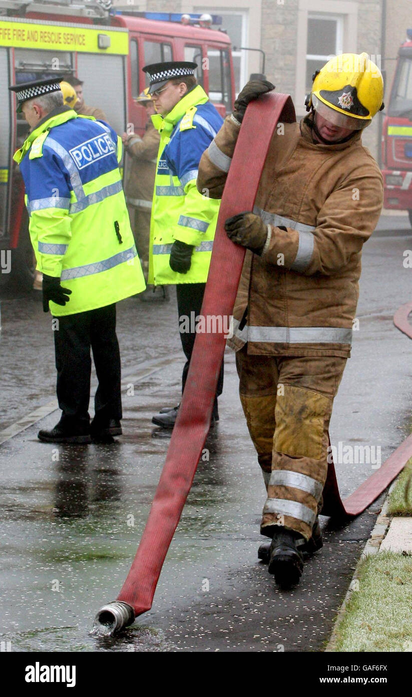 Fire crews at the scene of the Cluny farmhouse fire in Cluny, Fife ...