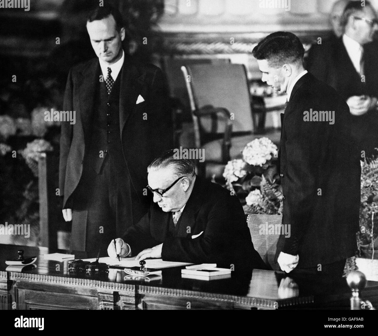 Signing the north atlantic pact on behalf of britain hi-res stock ...