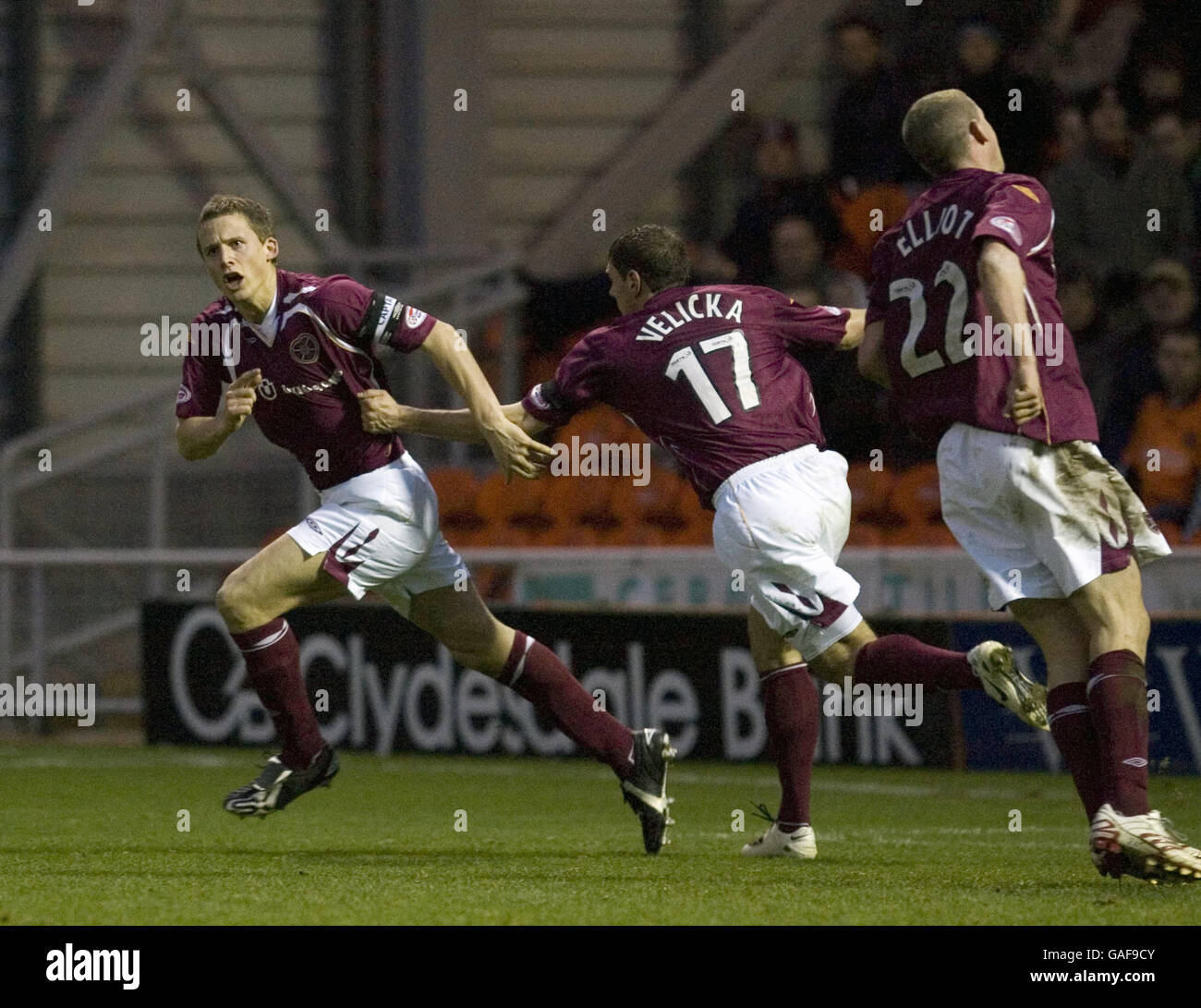 Hearts Christophe Berra (left) celebrates scoring during the Clydesdale ...