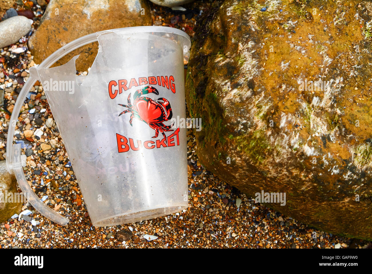 Broken crabbing (crab) bucket at the beach discarded after using in ...