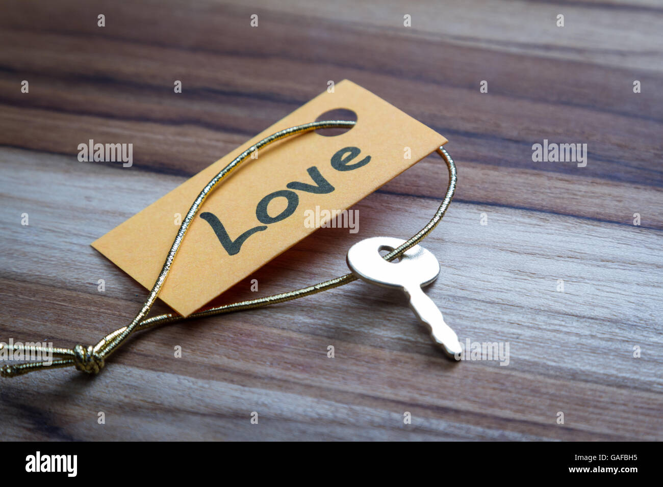 concept for a happy loving life using an old decorative key and a hand ...