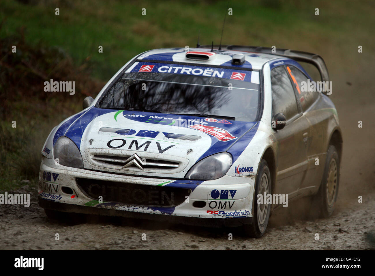 Manfred Stohl of Austria in the OMV Kronos Citroen C4 WRC in the Wales ...