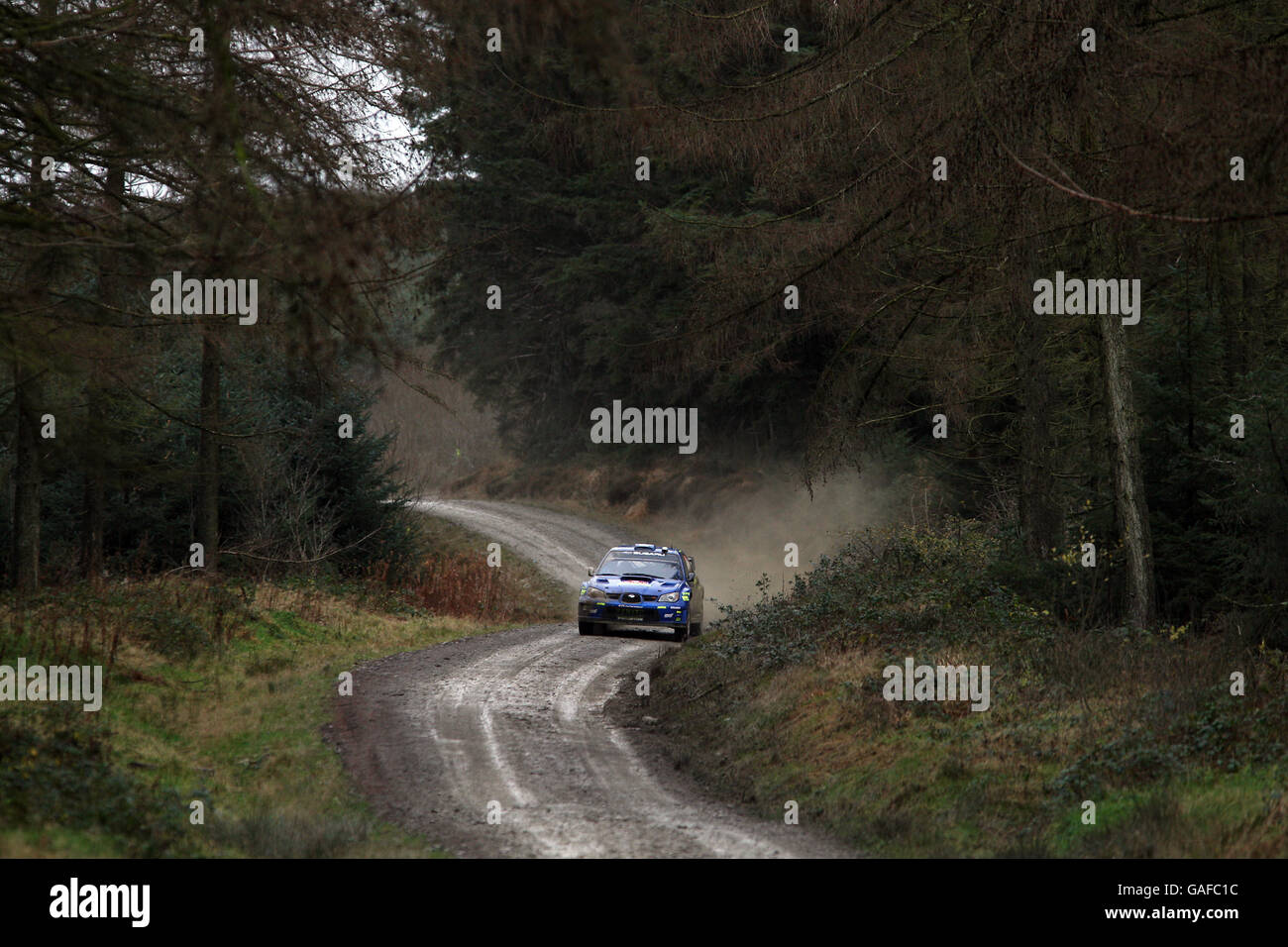Xavier Pons of Spain in the Subaru Impreza WRC in the Wales Rally GB ...