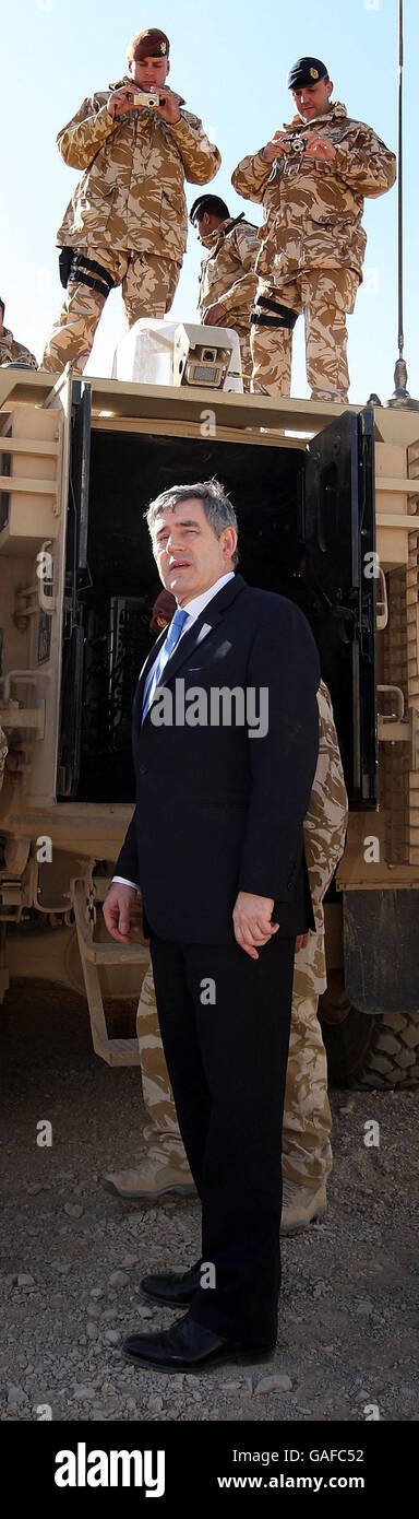 Gordon brown with troops at camp bastion in afghanistan hi-res stock ...