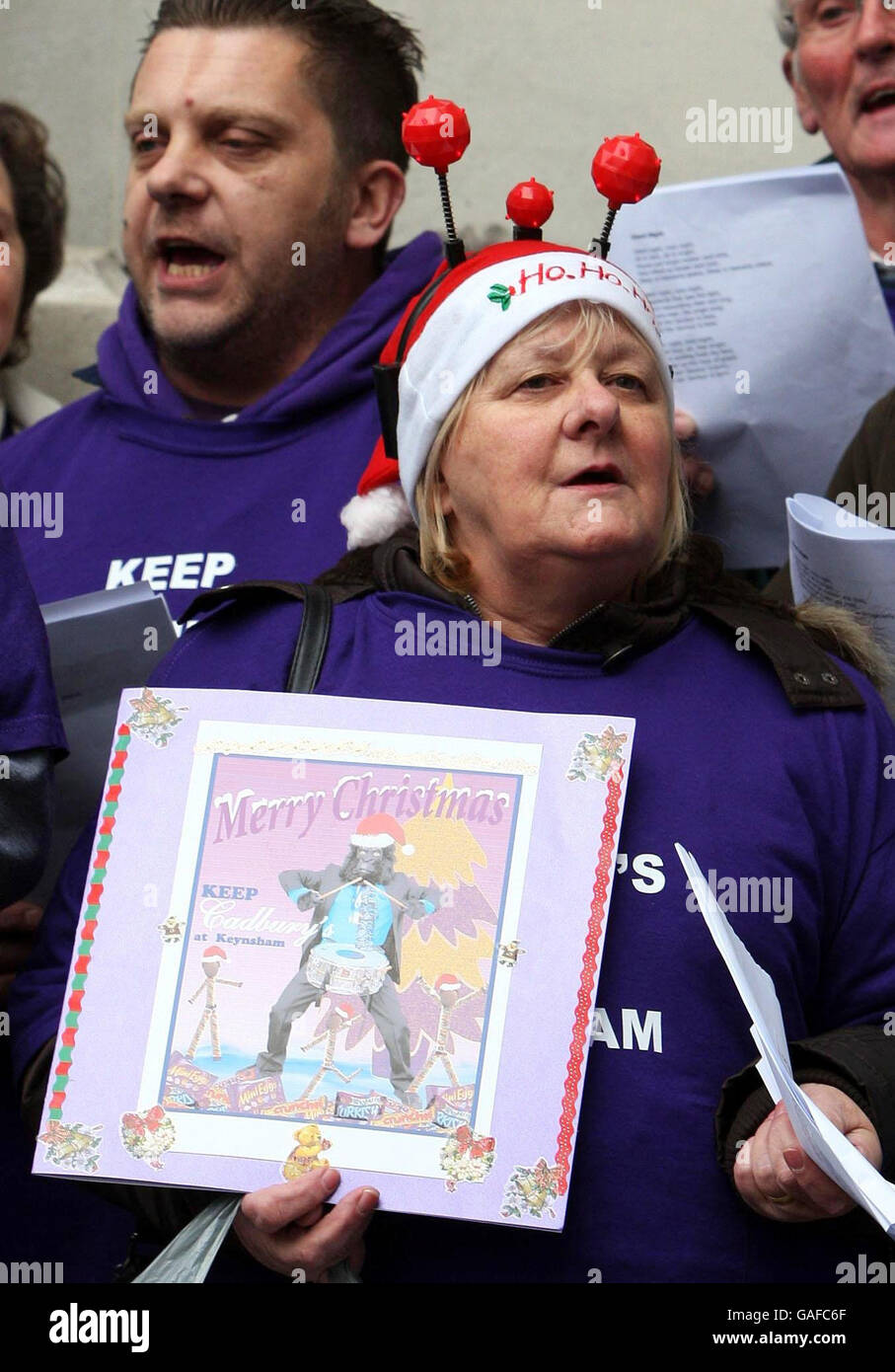 Workers from Cadbury's factory in Keynsham, near Bristol sing altered ...