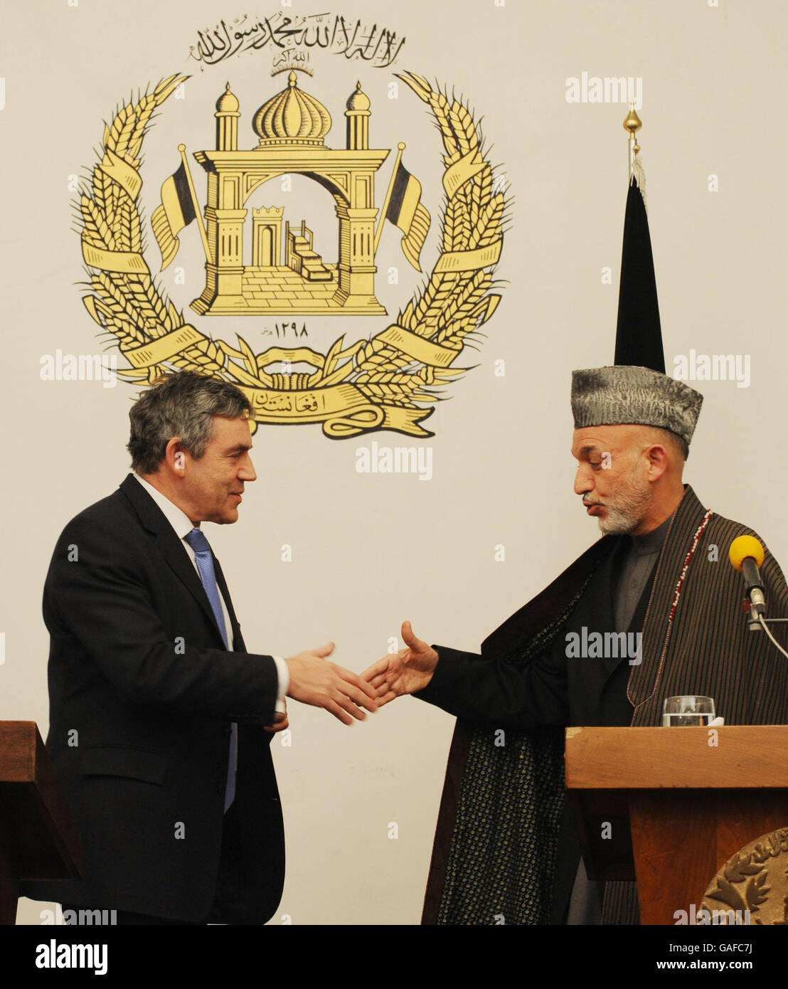 Prime Minister, Gordon Brown (left) meets with Afghan President Hamid ...