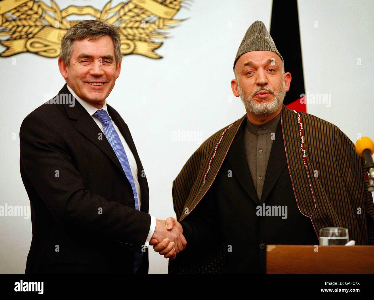 Prime Minister, Gordon Brown (left) meets with Afghan President Hamid ...