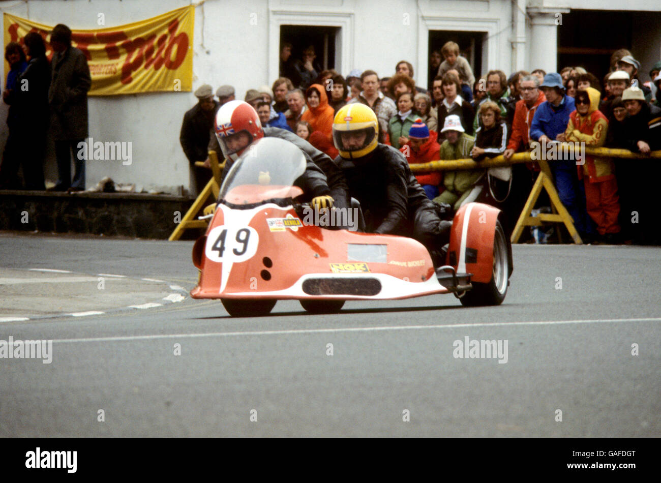 Motor Racing - Isle of Man TT Sidecar Race. Ian MacDonald and David ...