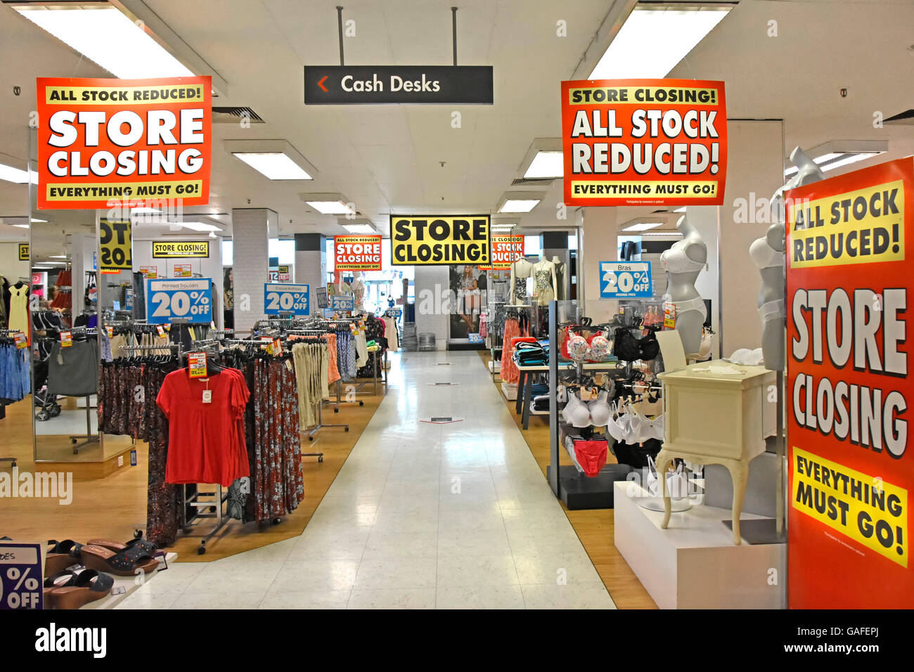 England UK interior BHS store placards for holding closing down sale ...