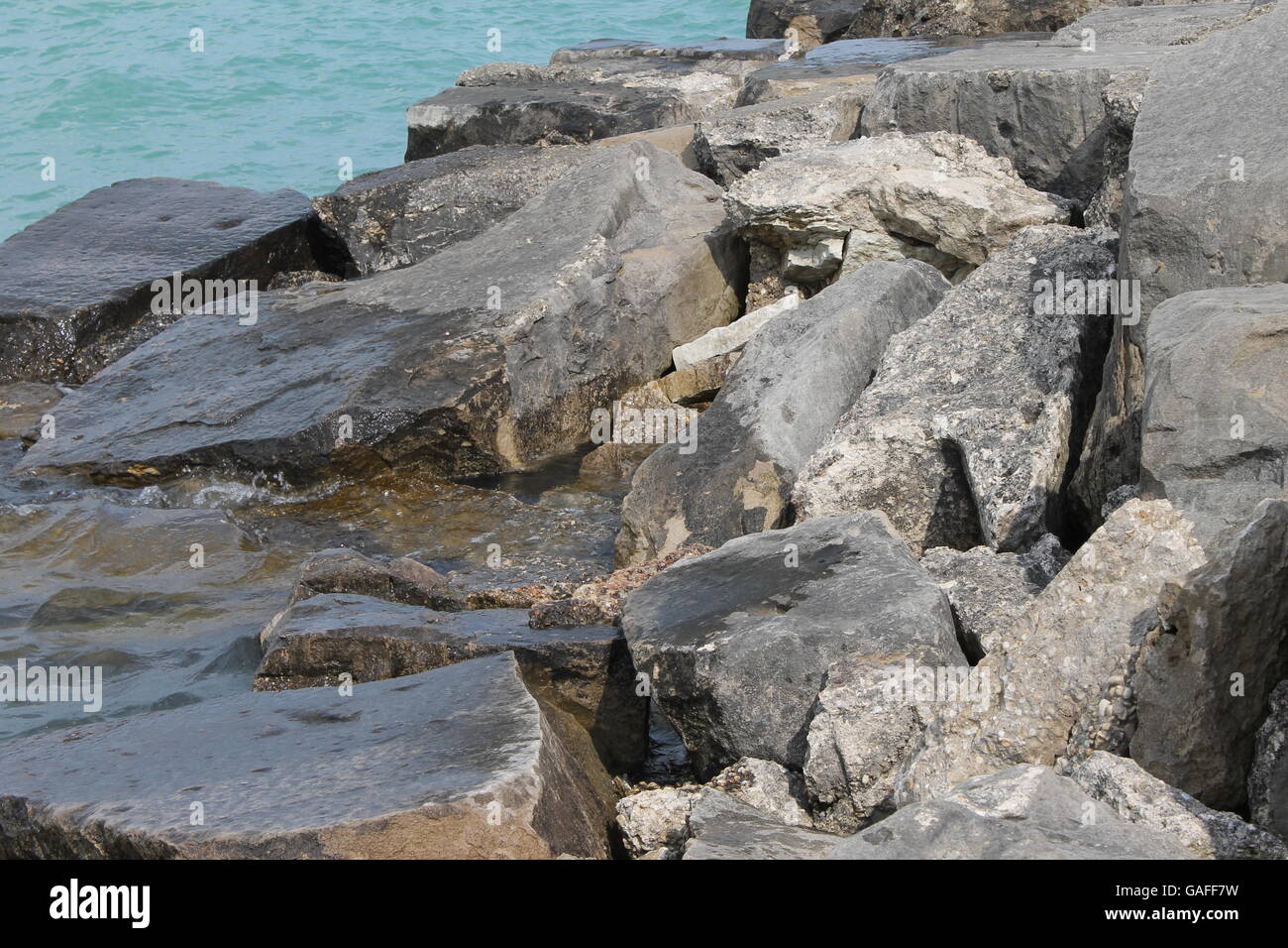 Rocks on the lakefront in Hyde Park, Chicago, IL, USA Stock Photo - Alamy