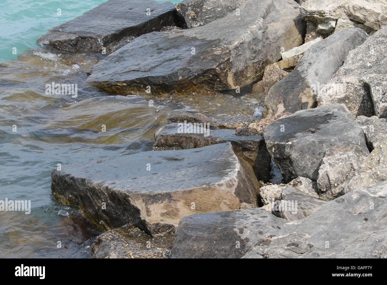 Rocks on the lakefront in Hyde Park, Chicago, IL, USA Stock Photo - Alamy