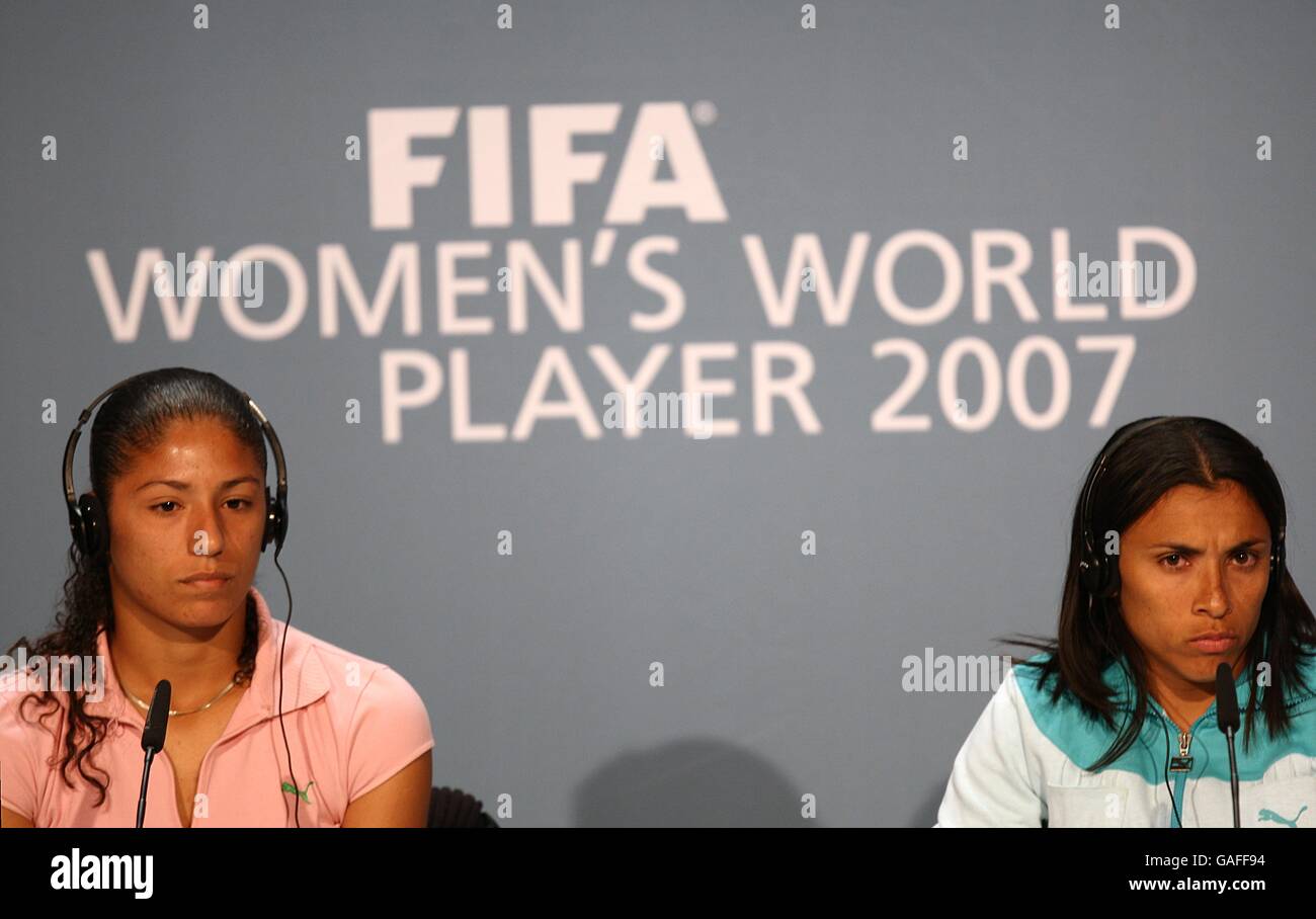 Brazil's Christiane (l) and Marta (r) at the FIFA World Player Gala ...