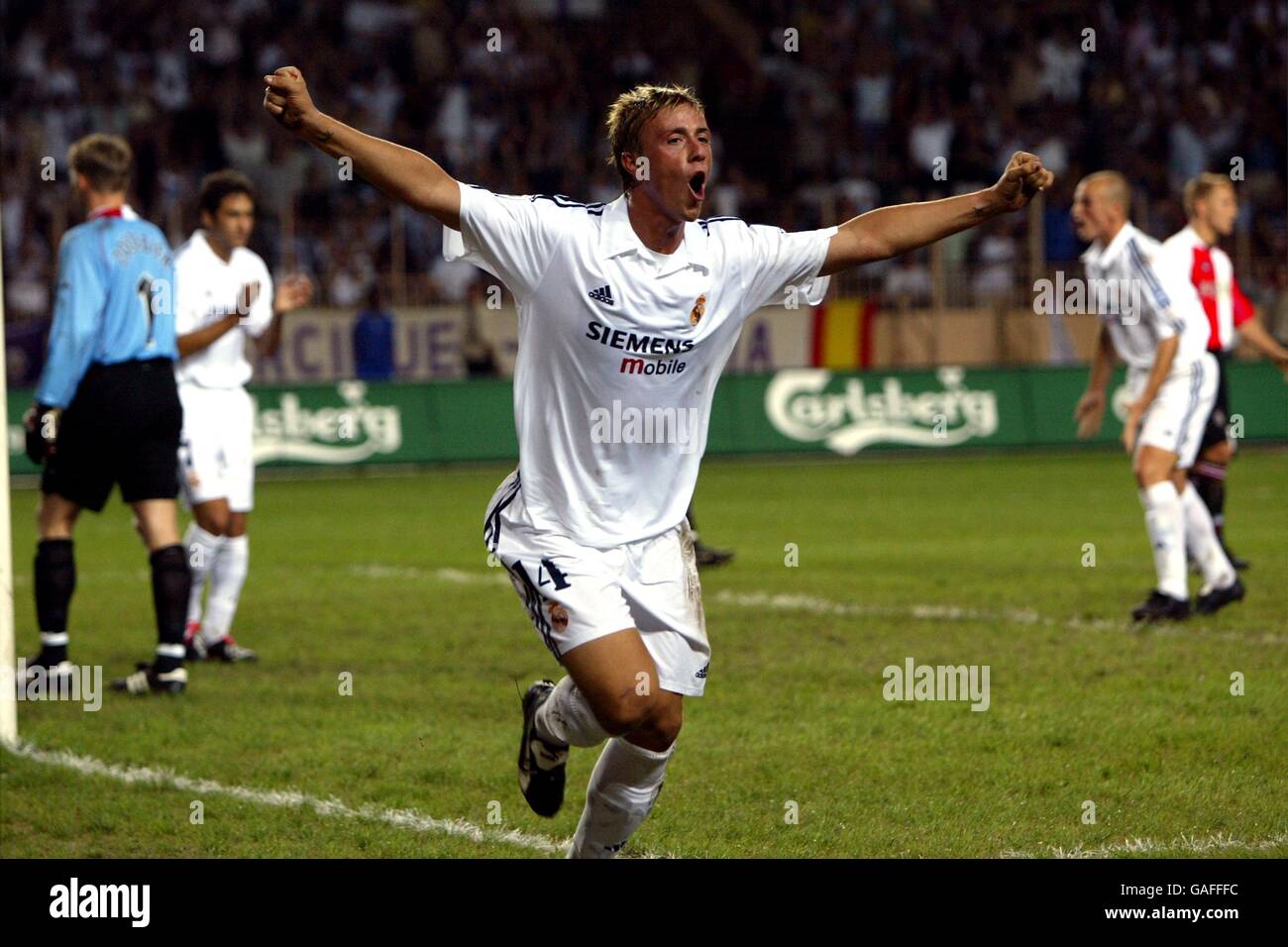 Real Madrid's Guti celebrates scoring his side's third goal against ...