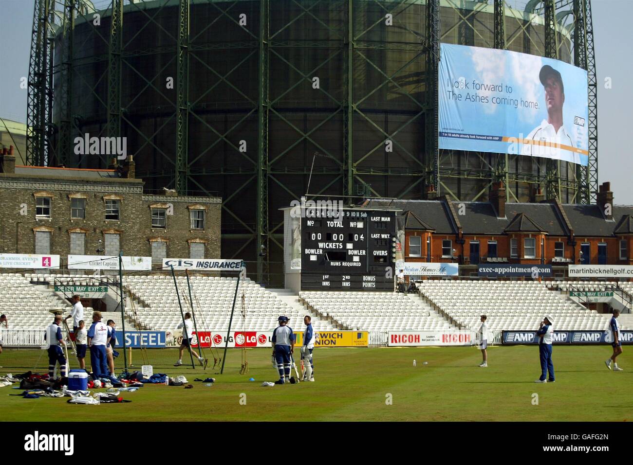 A general view of The Oval as England practice in the nets Stock Photo ...