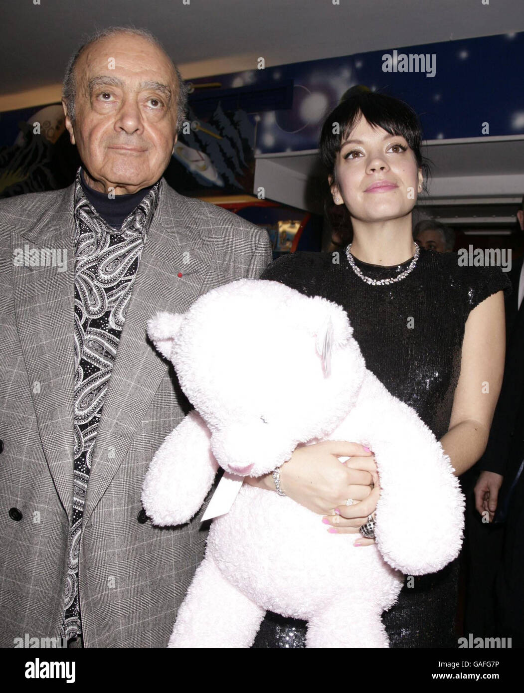 Lily Allen with store owner Mohamed Al Fayed at the launch of the ...