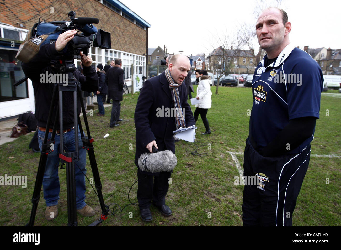 England and Wasps rugby union player Lawrence Dallaglio talks to the ...