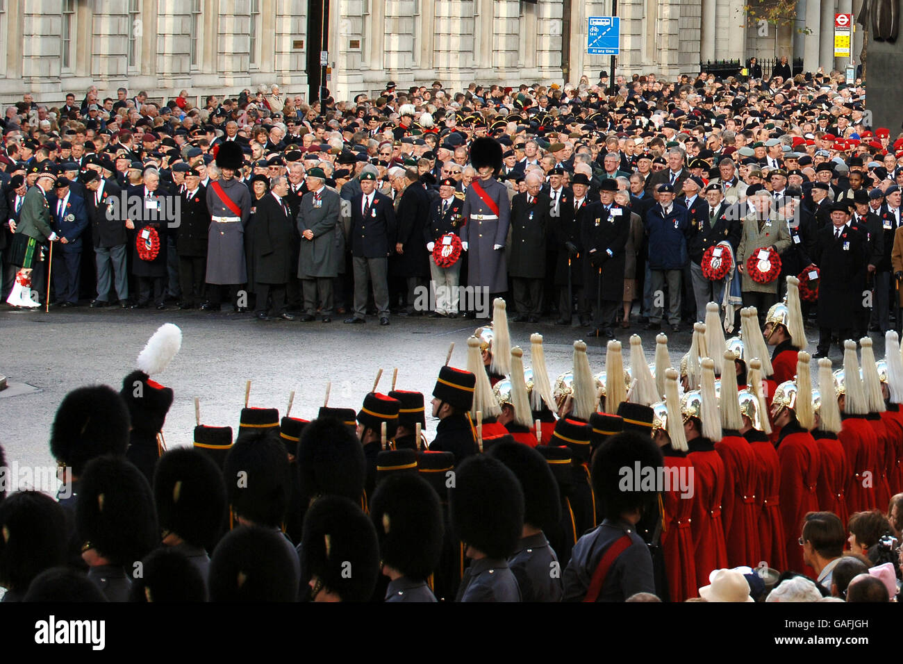 Crowds and marchers during a ceremony at the Cenotaph, London ...