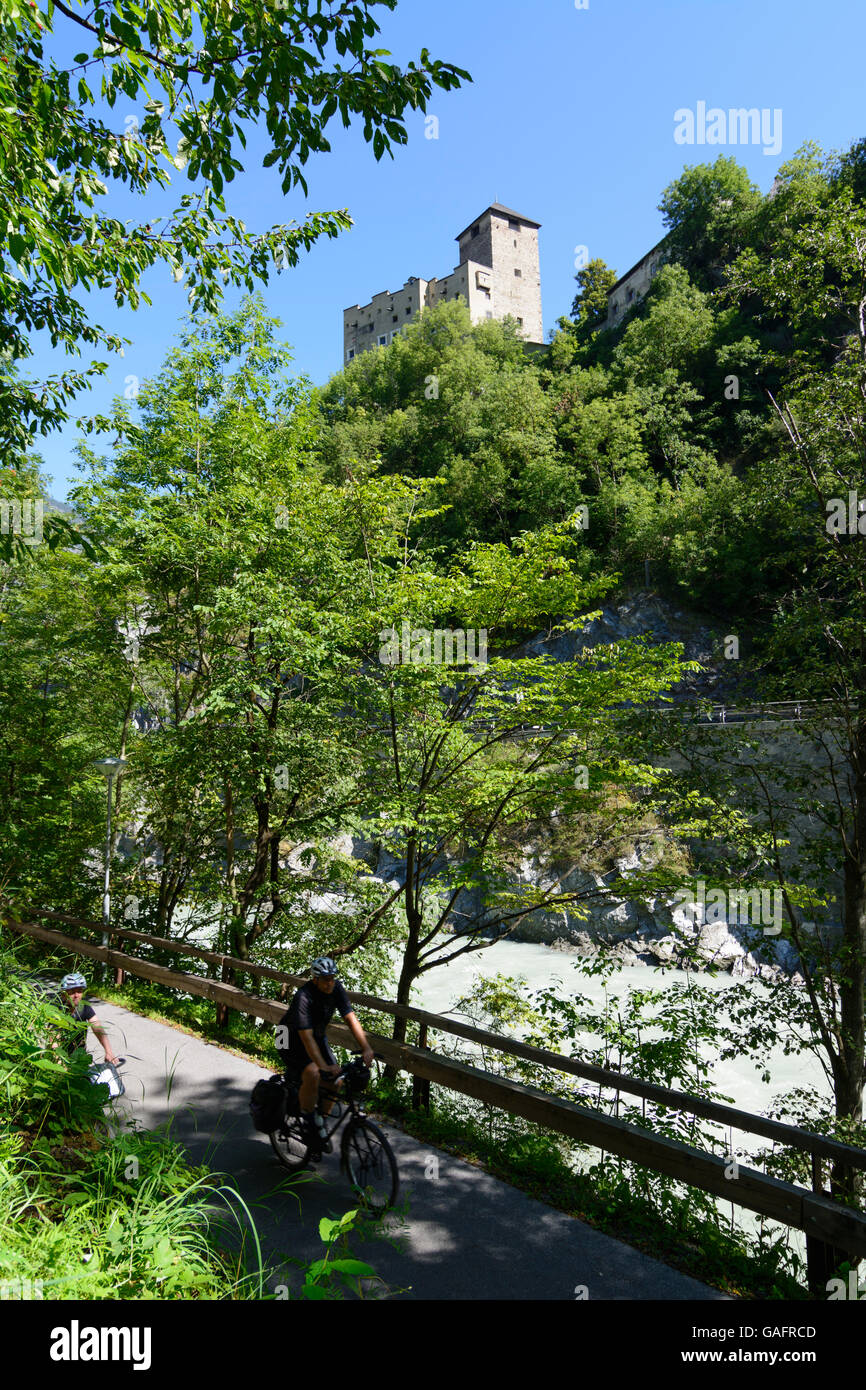 Landeck Landeck Castel, river Inn, cyclist Austria Tirol, Tyrol Stock ...
