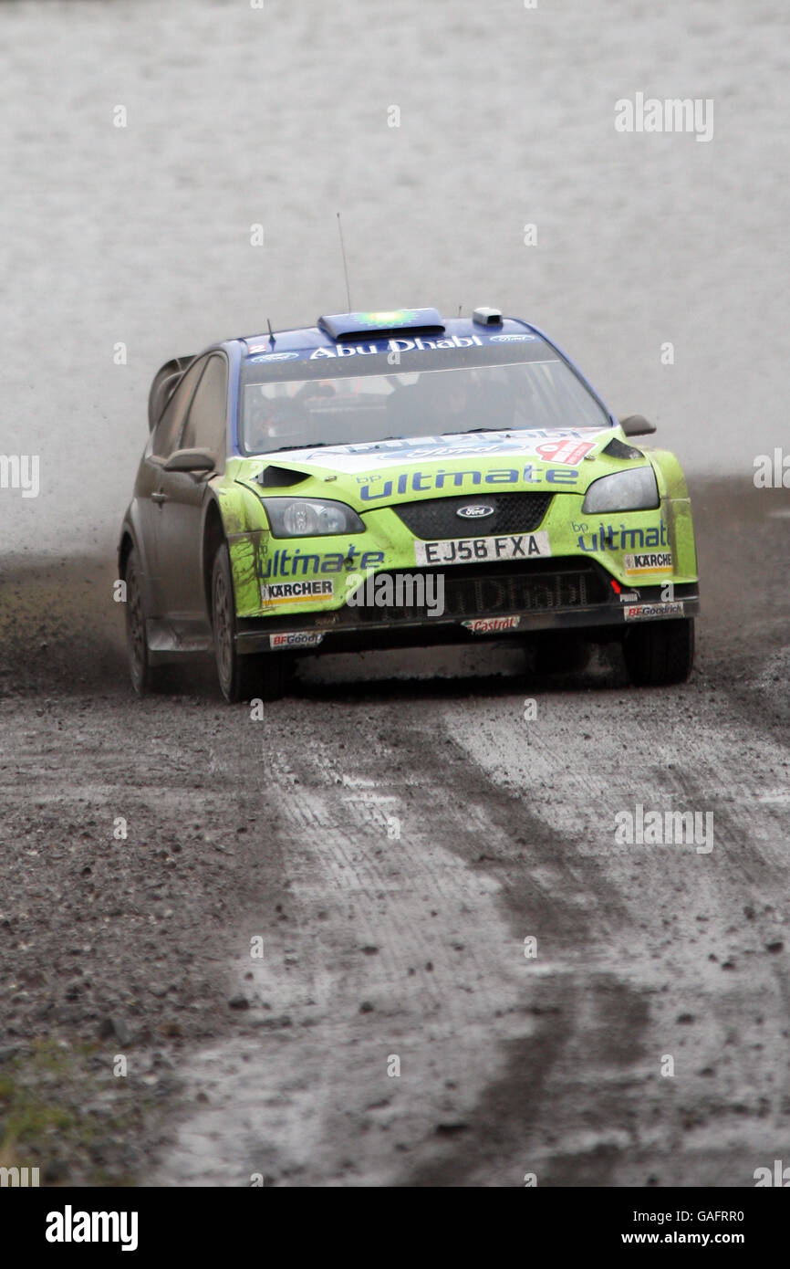 Mikko Hirovnen of Finland in the Ford Focus RS WRC 07 in Walters Arena ...