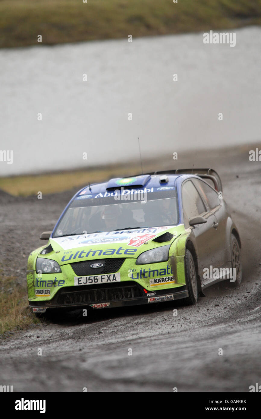 Mikko Hirovnen of Finland in the Ford Focus RS WRC 07 in Walters Arena ...