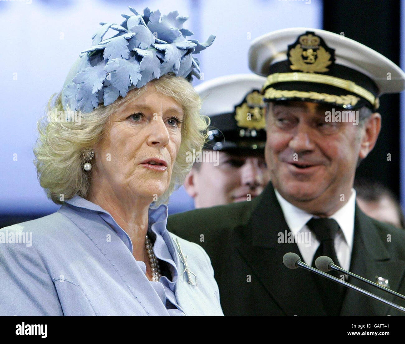 Camilla, the Duchess of Cornwall, with Captain Paul Wright (right) on ...