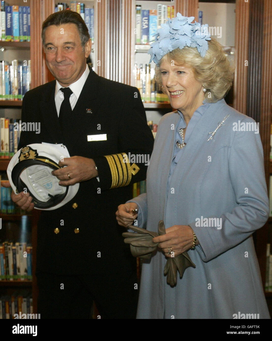 Camilla, the Duchess of Cornwall, with the ship's captain, Paul Wright ...