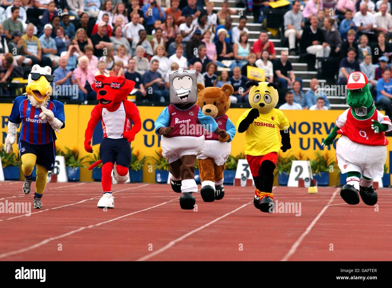 Athletics - Norwich Union British Grand Prix - 100m Mascot Race Stock ...
