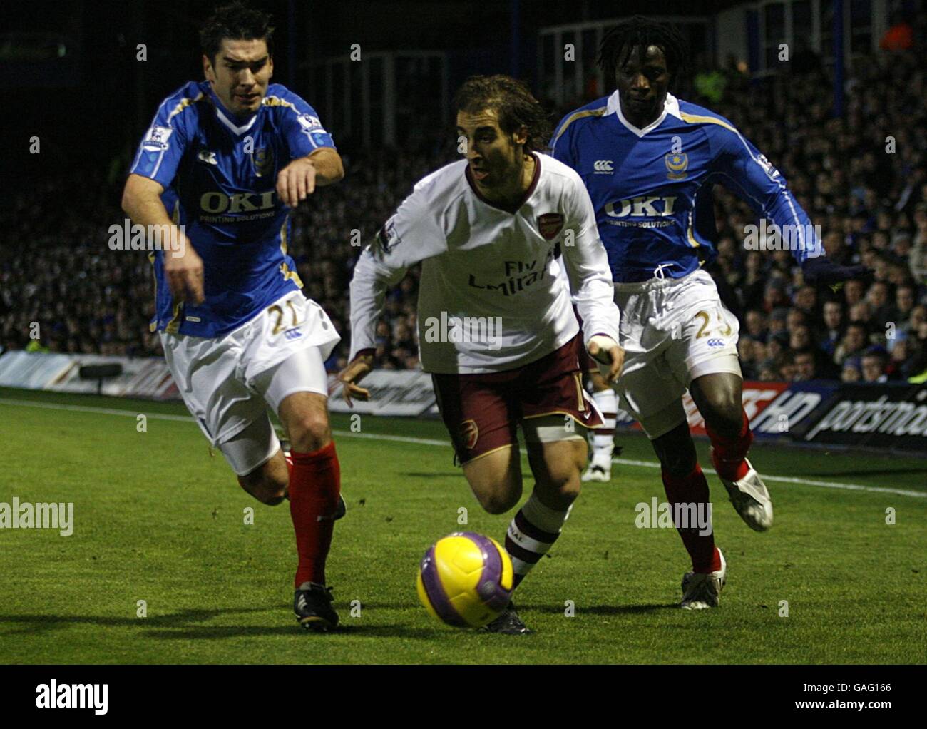 Arsenals mathieu flamini and portsmouths richard hughes hi-res stock ...