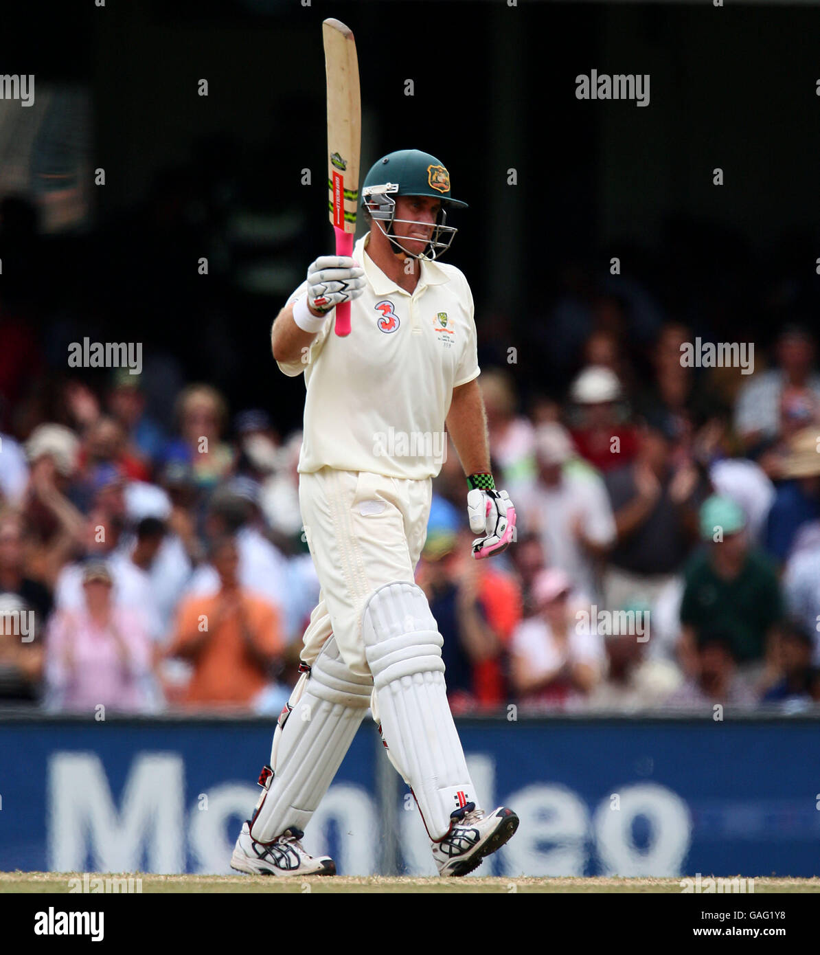 Australia's Matthew Hayden celebrates his century during day four of ...