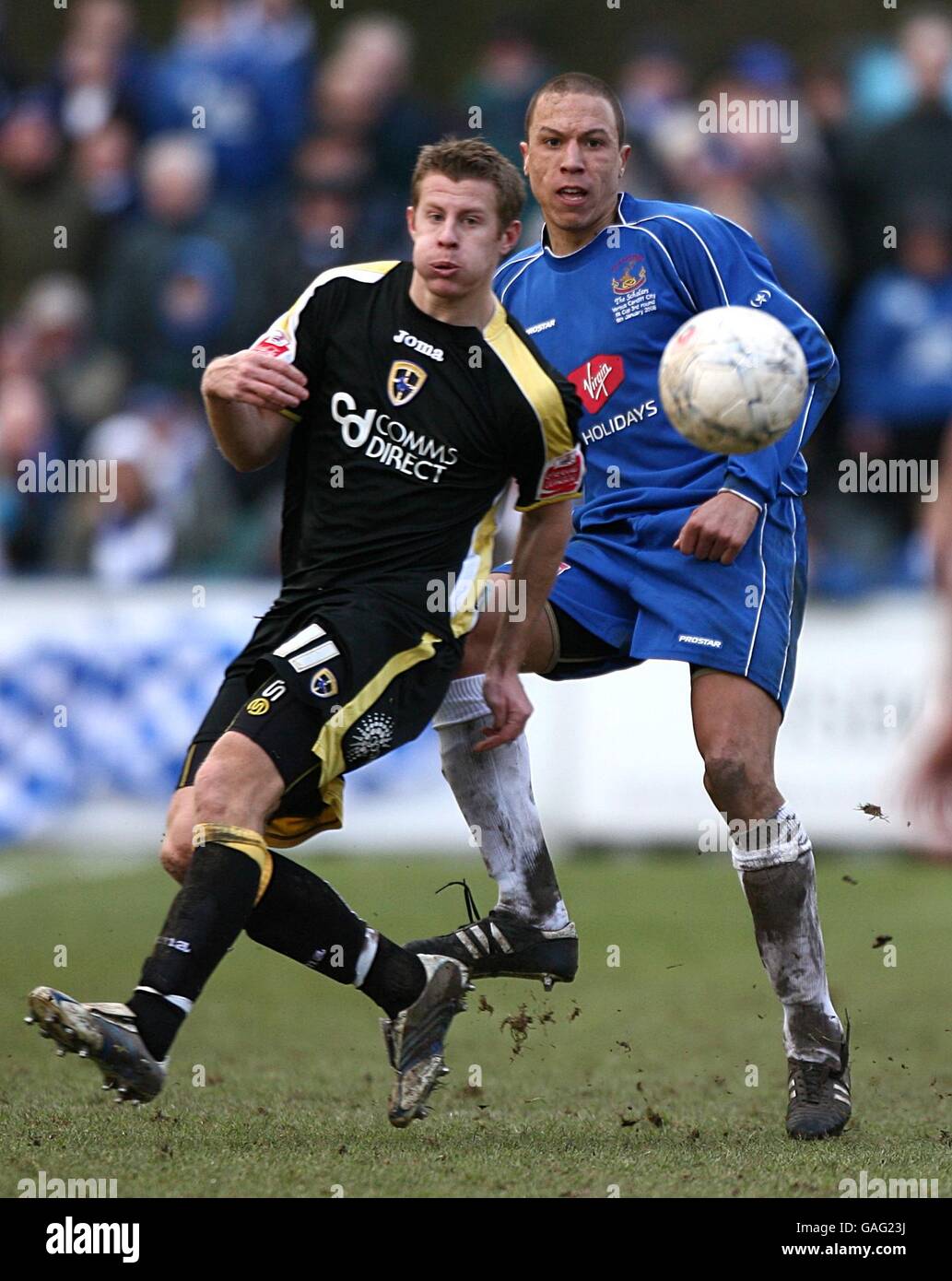 Paul Parry, Cardiff City (l) and Vaughan Thomas, Chasetown battle for ...