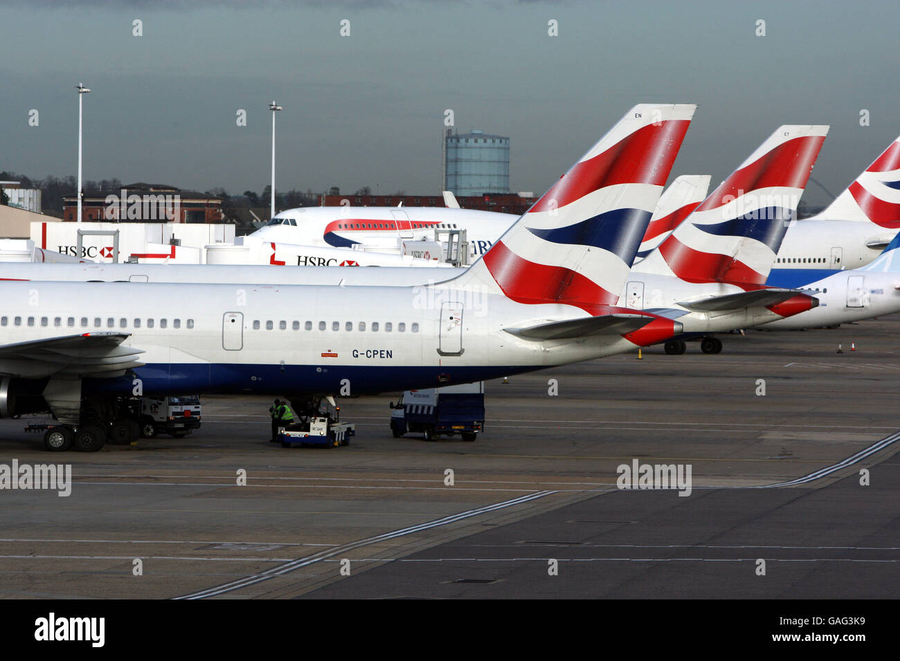 General picture of planes waiting at gates airside at Heathrow Airport ...