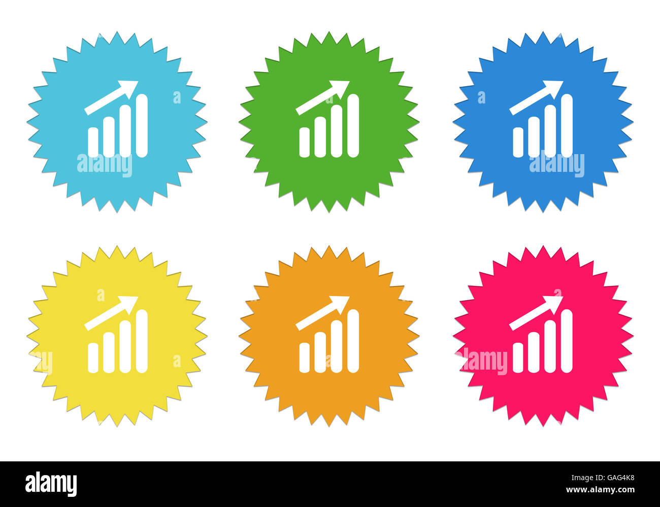 Set of colorful stickers icons with success symbol in blue, green ...