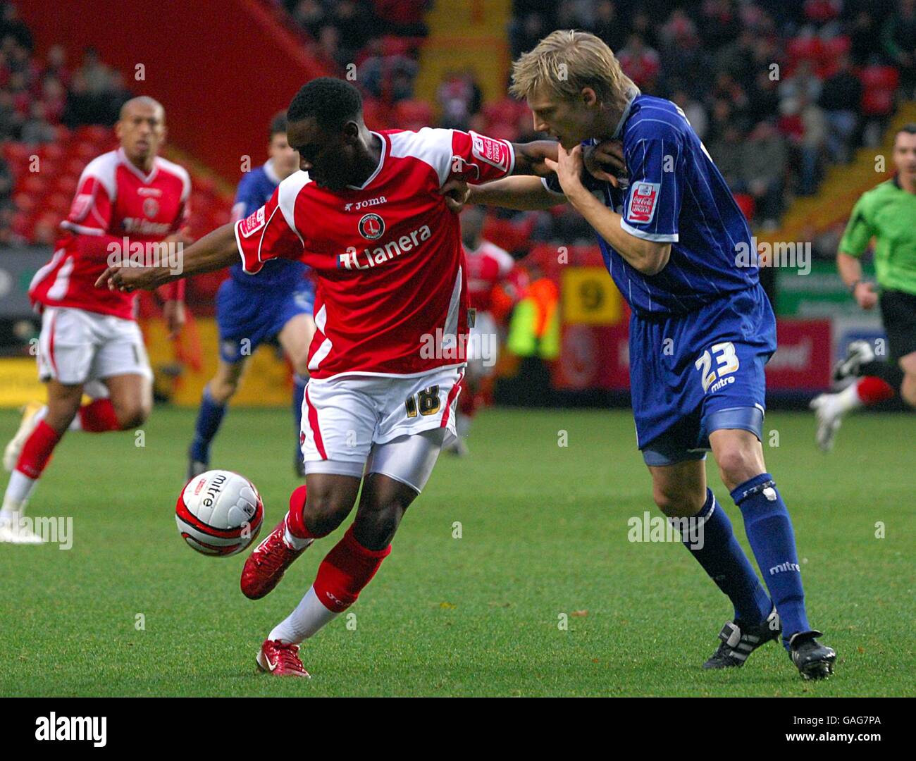 Ipswich Town's Dan Harding (r) and Charlton Athletic's Lloyd Sam battle ...