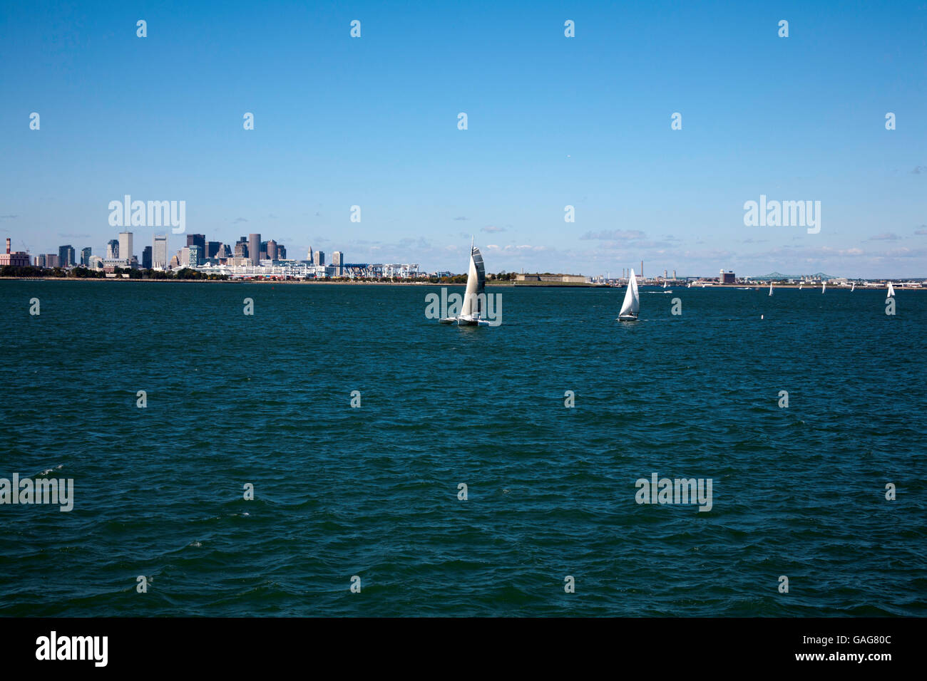Yachts sailing around Boston harbor an area of Massachusetts Bay Boston ...