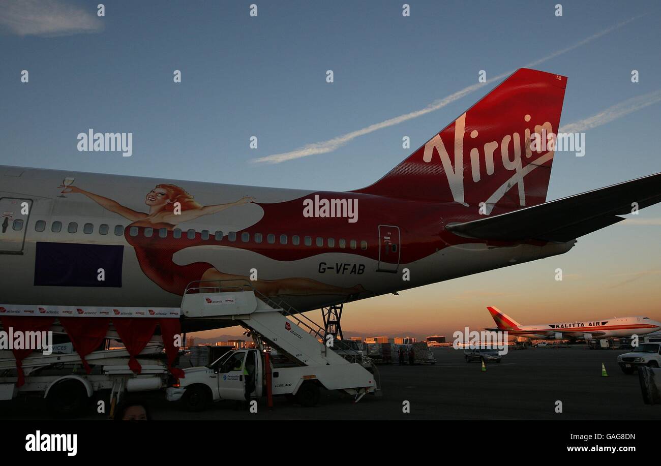 Virgin atlantic jet flight path museum los angeles airport hi-res stock ...
