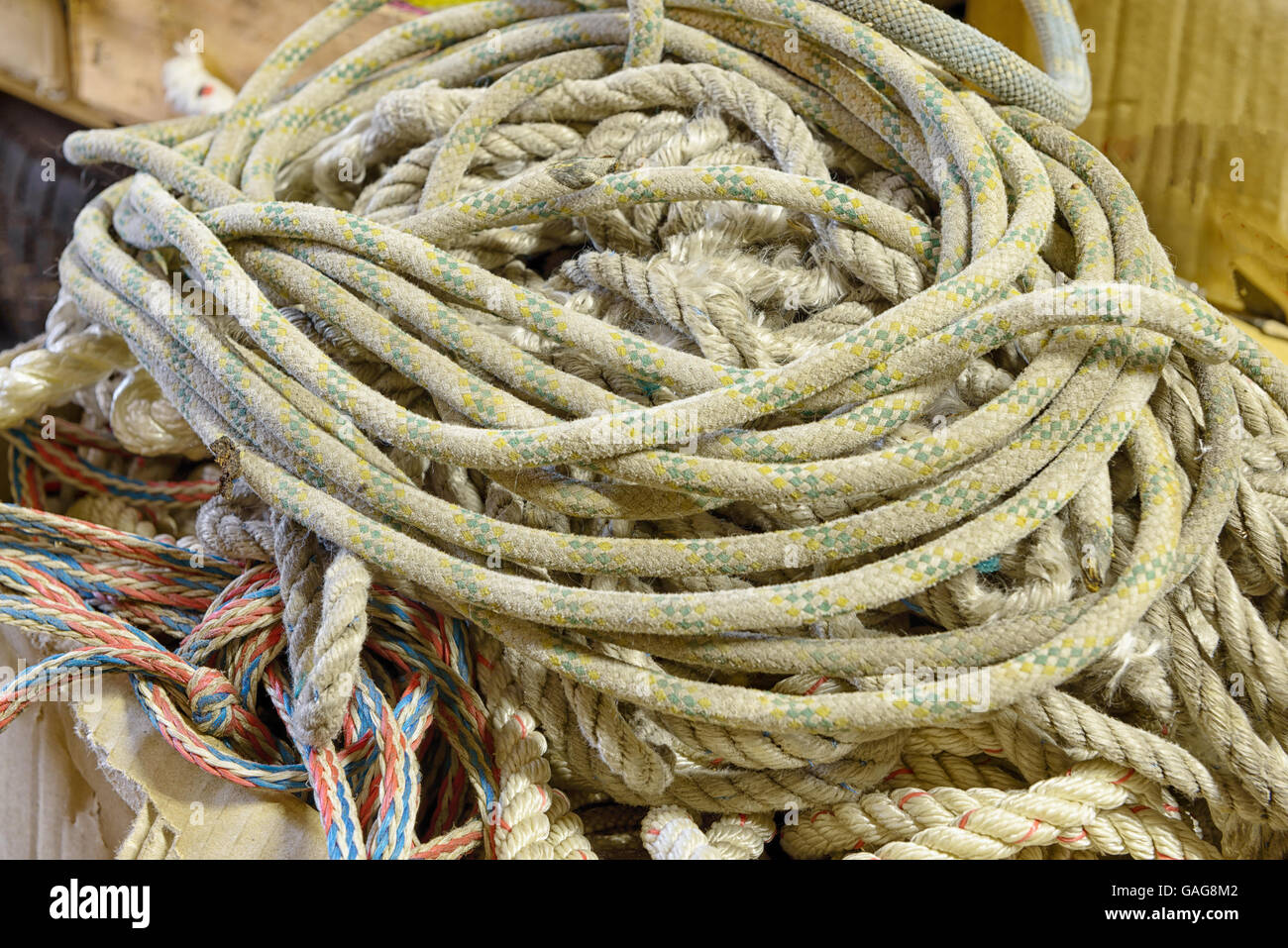 pile of used ropes for boat Stock Photo - Alamy
