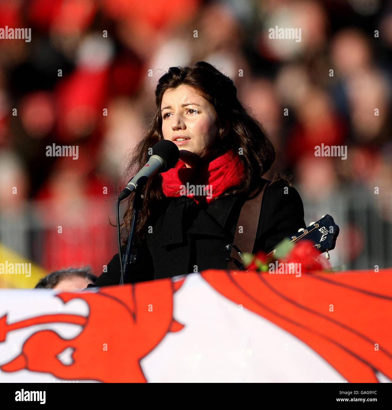 Welsh folk singer Gwyneth Glyn performing at the funeral of rugby star ...