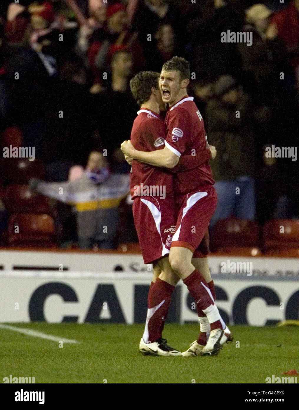Aberdeen's Lee Miller celebrates his goal during the Clydesdale Bank ...